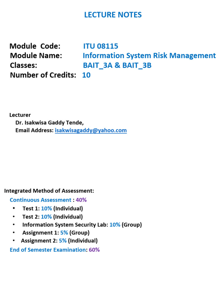 Is Risk Management Lecture 1 | PDF