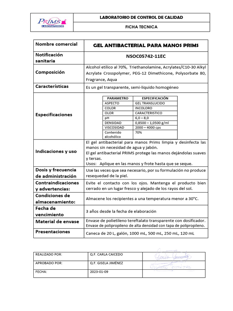 Ficha - Técnica - Gel Antibacterial | PDF