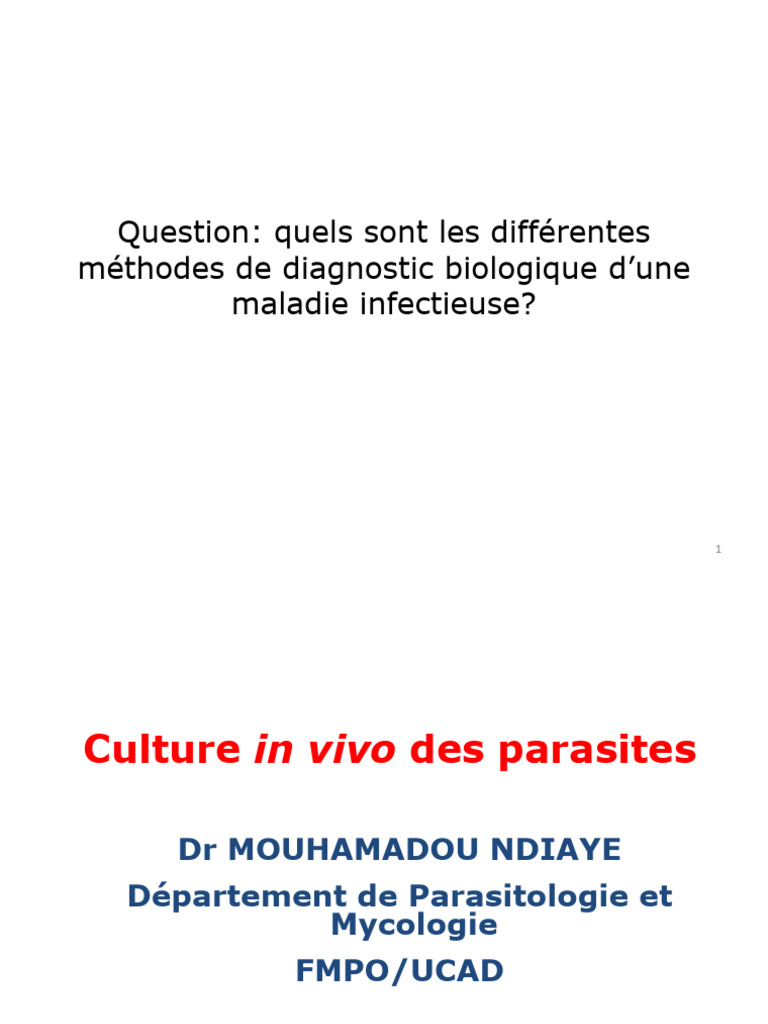 Culture in Vivo Des Parasites | PDF
