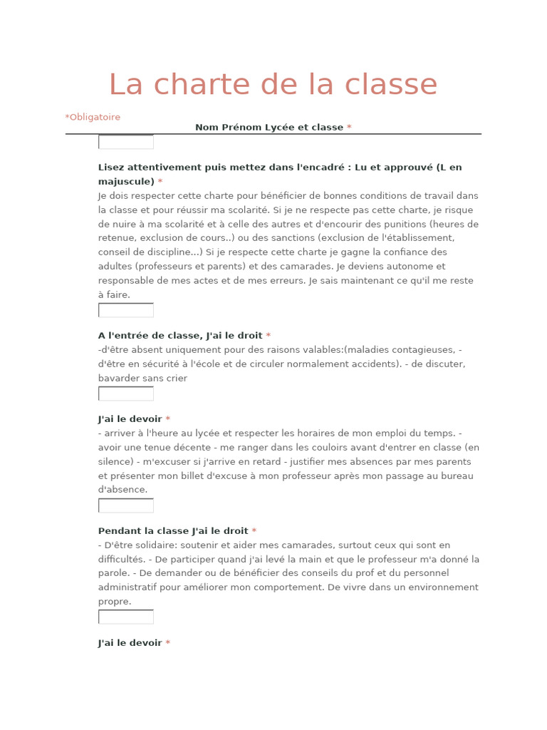 Charte de classe - 12. | PDF