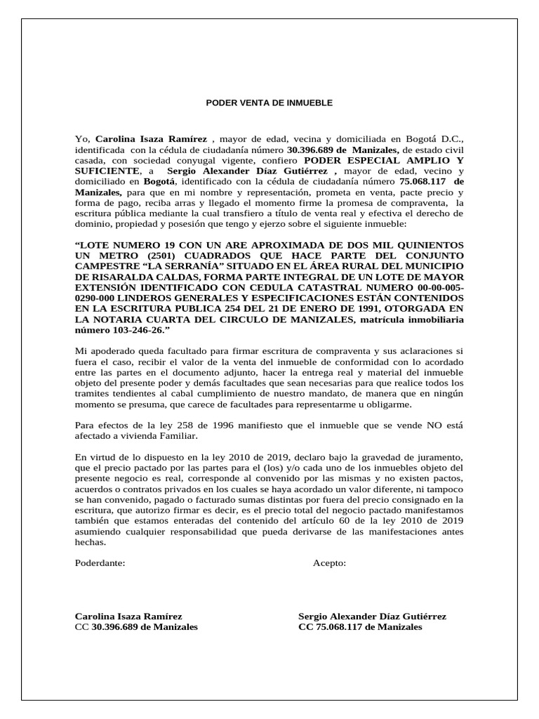 PODER de VENTA DE INMUEBLE | PDF