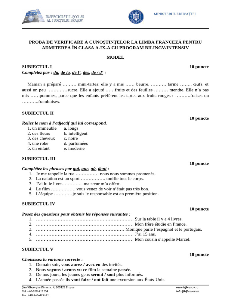 Model Subiect - Proba Scrisă - LB Franceza | PDF