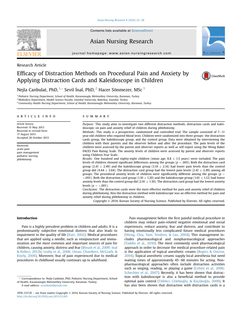 Efficacy of Distraction Methods On Procedural Pain and Anxiety by ...