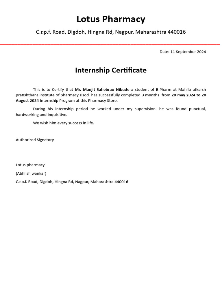 Internship Certificate | PDF