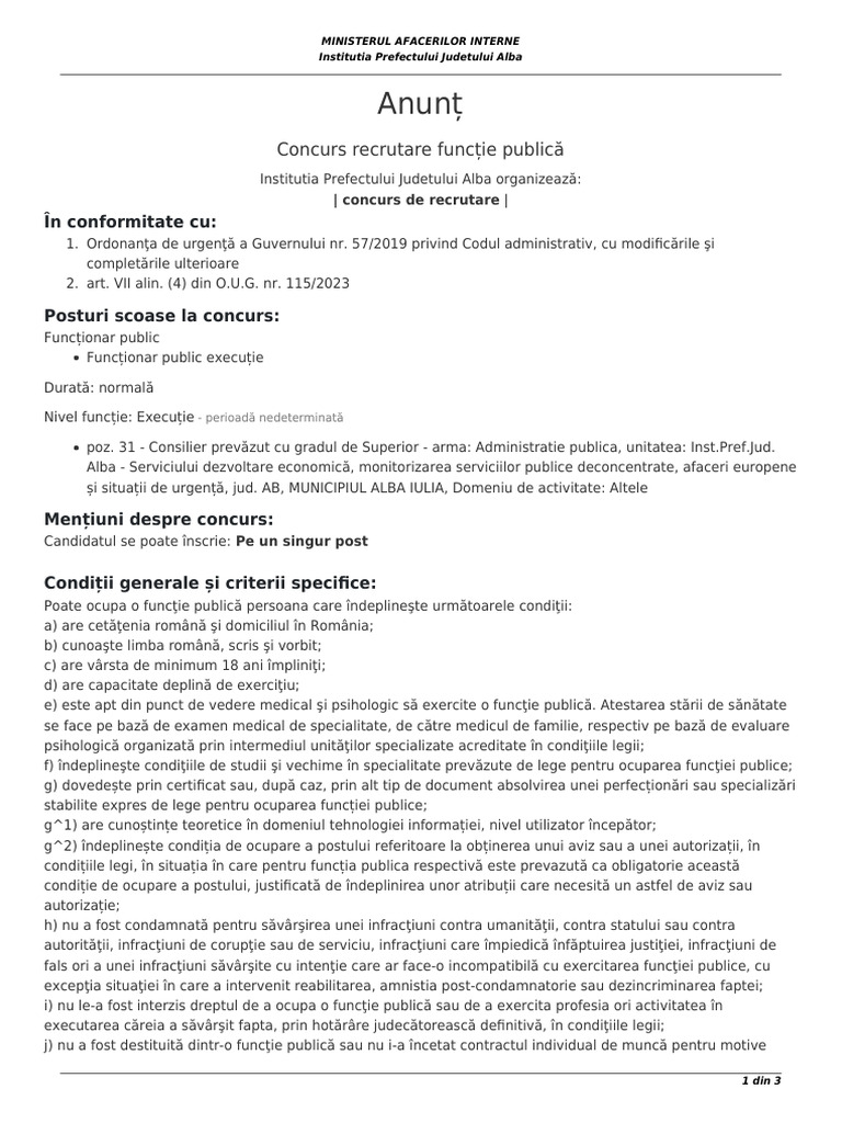 Concurs Recrutare Funcție Publică | PDF