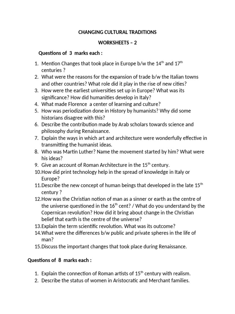 Changing Cultural Traditions WS - 2 | PDF