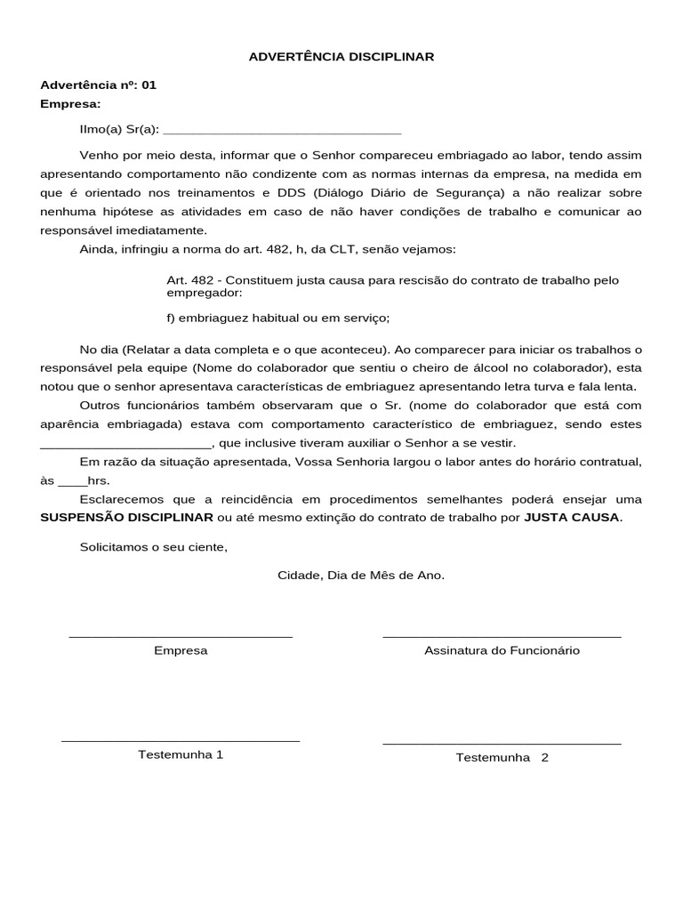 Advertencia Embriaguez - Modelo | PDF