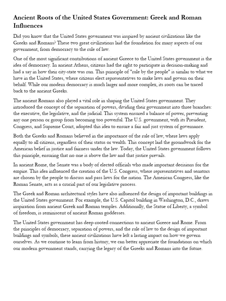 Greek and Roman Influences On The US Government | PDF
