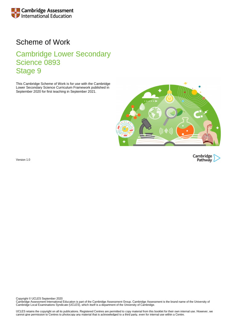 CHECKPOINT 9 SCHEME OF WORK 0893 Lower Secondary Science Stage 9 Scheme ...