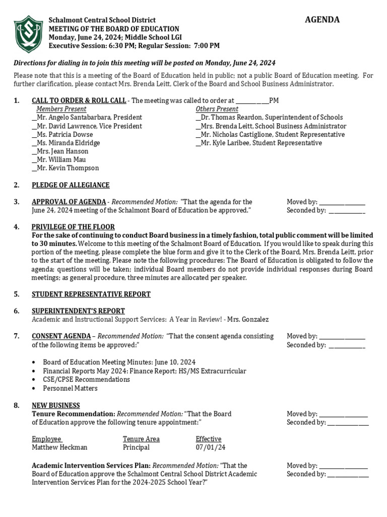 BOE Agenda Jun 24 2024 | PDF