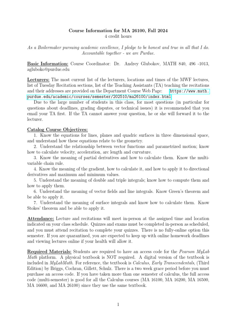 MA 261 Syllabus | PDF