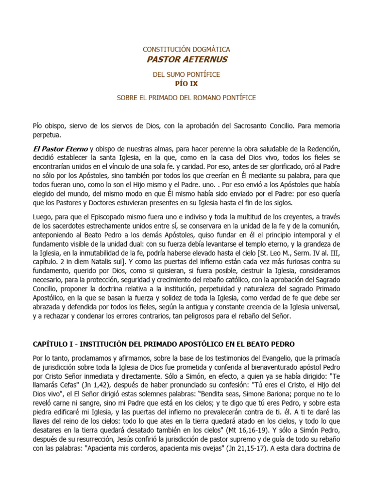 Pastor Aeternus | PDF | Iglesia Católica | Cristo (título)