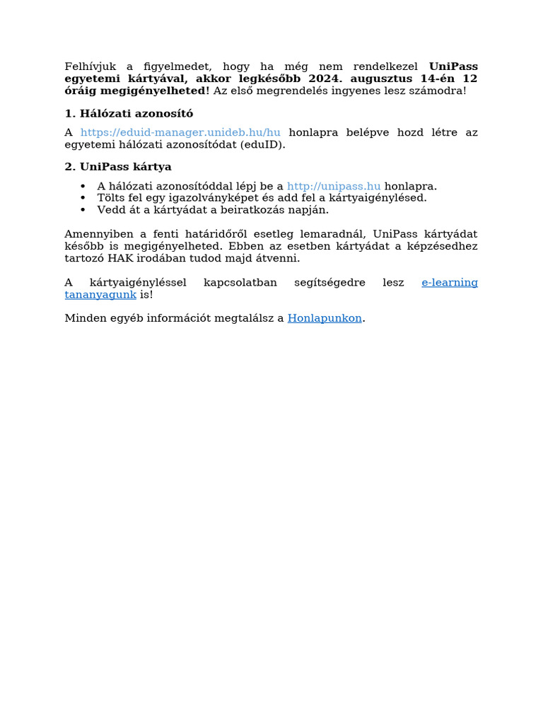 UniPass Tajekoztato 2024 | PDF