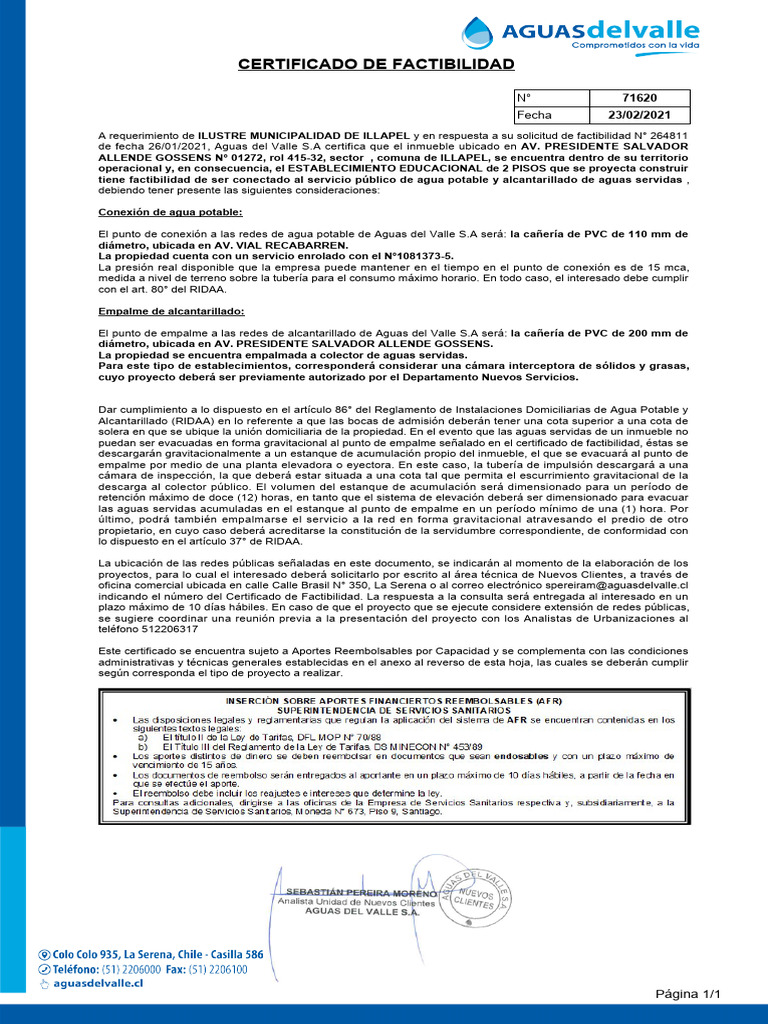 Factibilidad Agua Potable | PDF