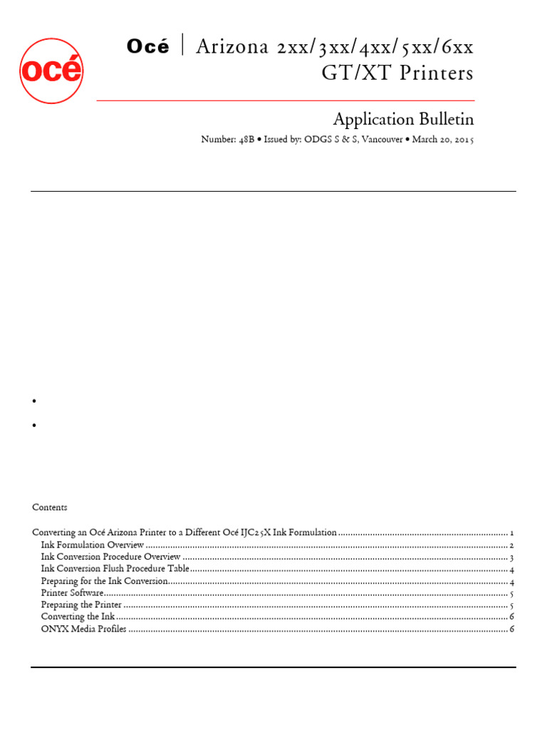 Arizona 2xx/3xx/4xx/5xx/6xx GT/XT Printers: Application Bulletin | PDF