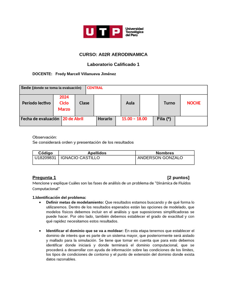 Ignacio Castillo Laboratorio Calificado CFD1-v1 | PDF | Dinámica de fluidos computacional ...