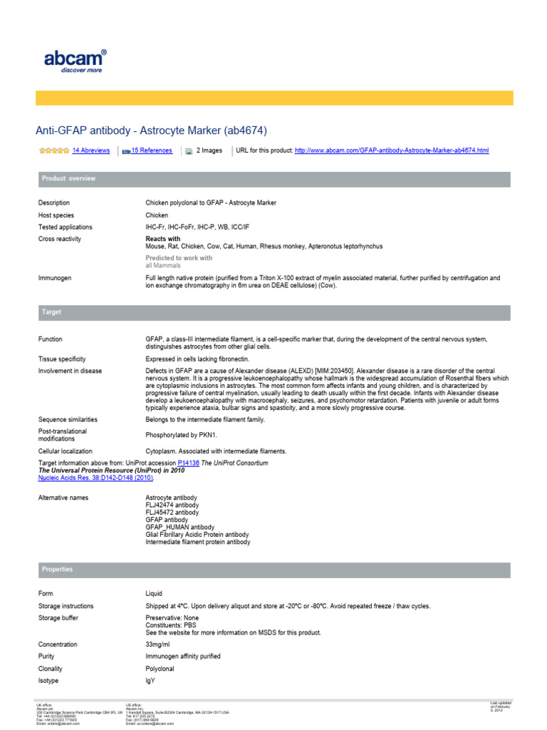 Abcam - GFAP Ab4674 | PDF