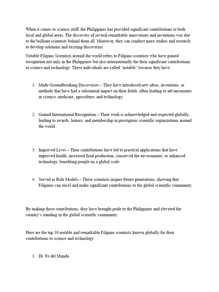 Notable Filipino Scientist Around The World | PDF