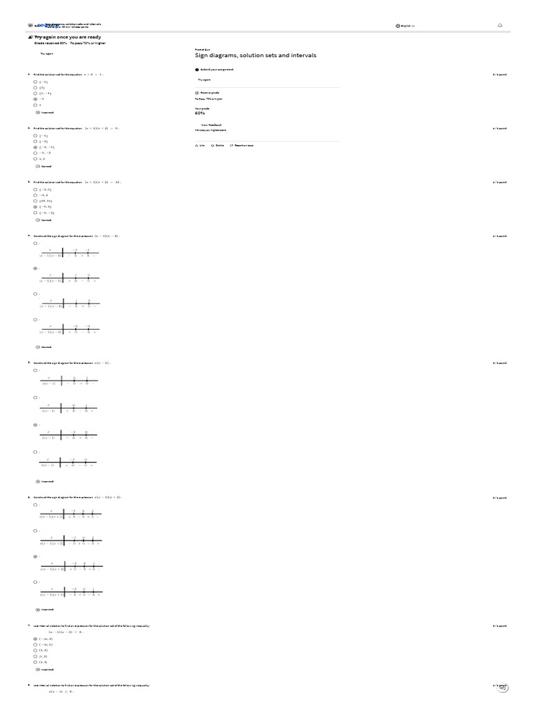 Sign Diagrams, Solution Sets and Intervals - Coursera | PDF