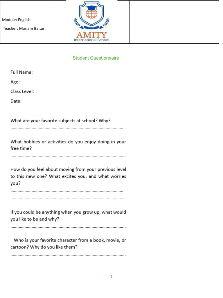 Student Questionnaire (All Levels) | PDF
