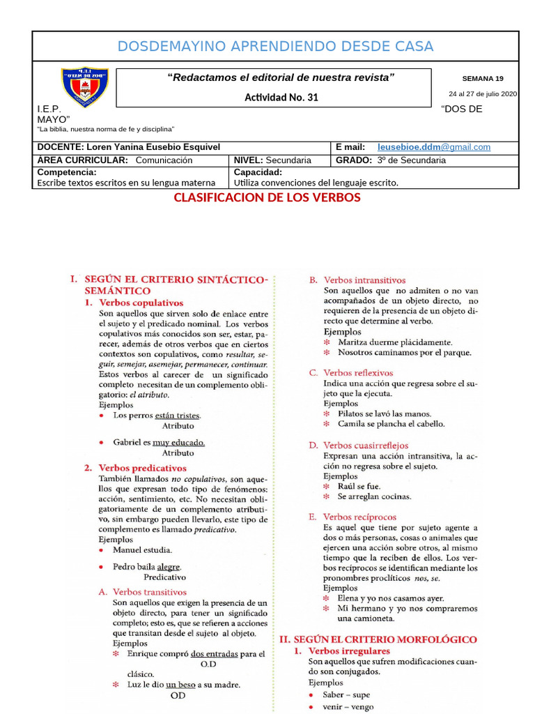Clasificación Del Verbo | PDF