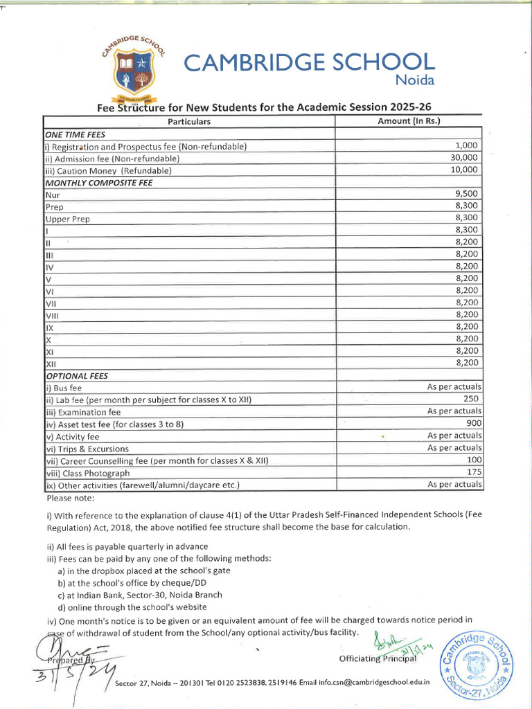 Fee Structure New 2025 2026 | PDF