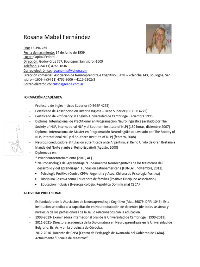 Curriculum Vitae Rosana Fernandez Coto | PDF