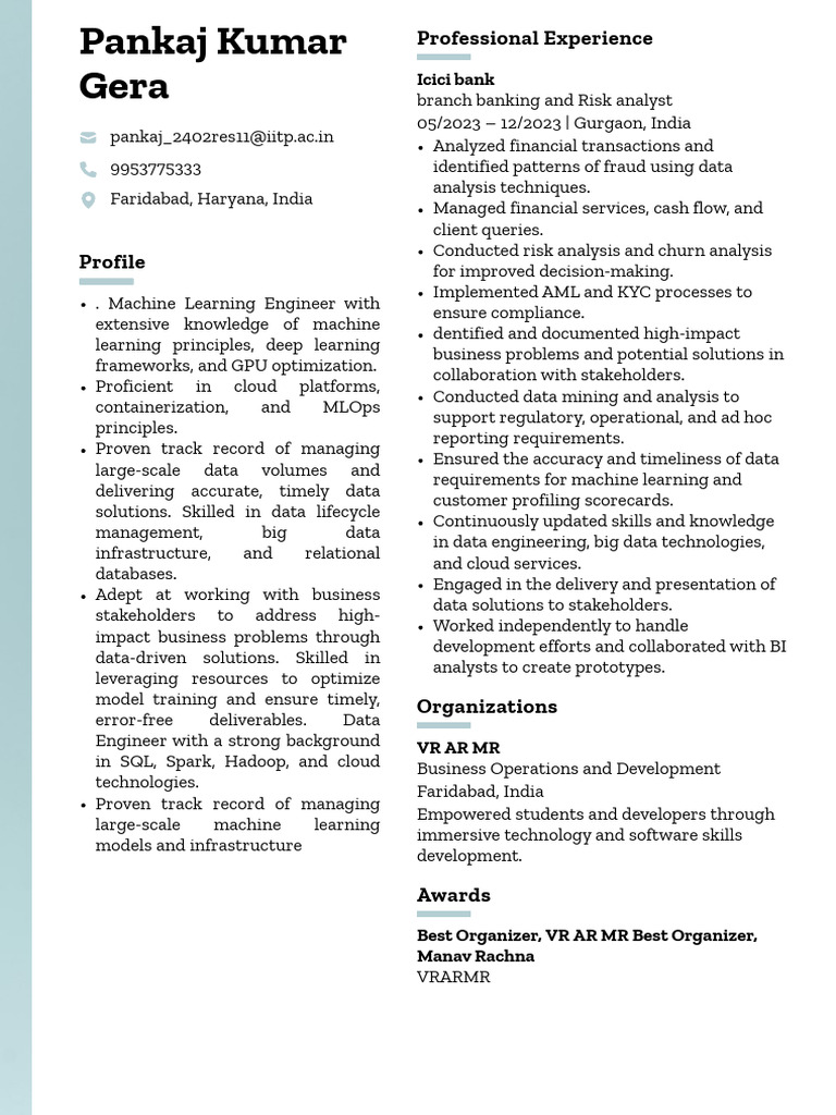 Pankaj Kumar Gera FlowCV Resume 20240625 | PDF