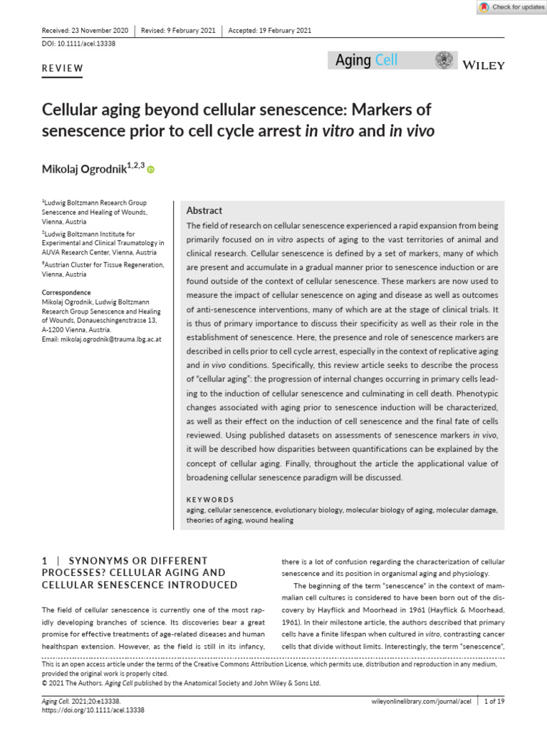 Aging Cell - 2021 - Ogrodnik - Cellular Aging Beyond Cellular ...