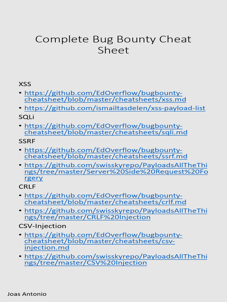 Complete Bug Bounty Cheat Sheet | PDF