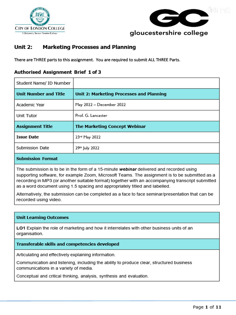 Unit 2 Marketing Processes and Planning | PDF | Marketing | Marketing ...