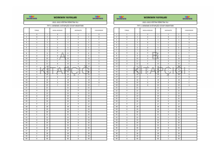 Workwin TYT - 3 Cevap Anahtarı | PDF