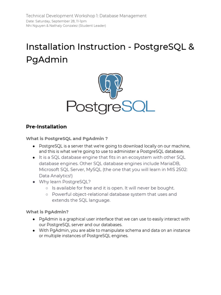 Installation Instruction PostgreSQL PgAdmin | PDF