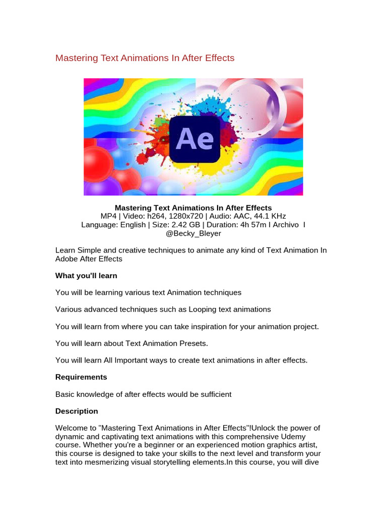 Mastering Text Animations in After Effects | PDF