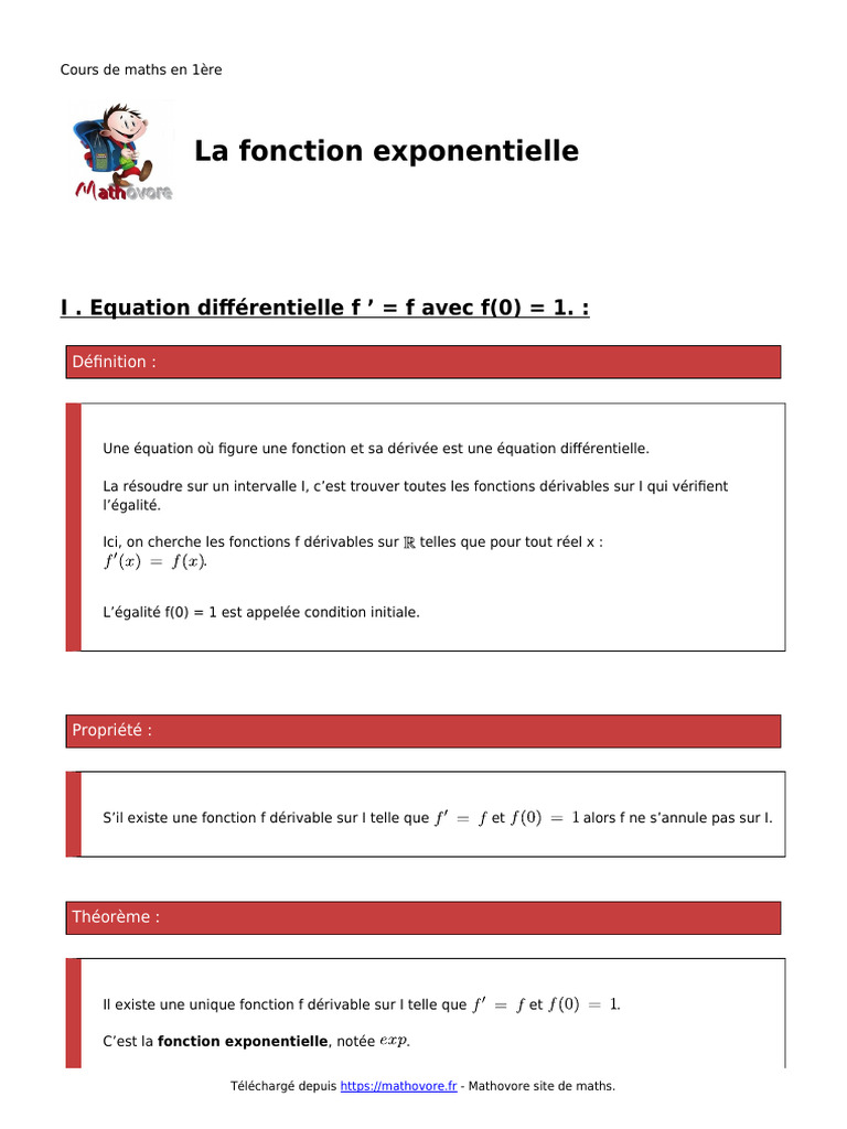 La Fonction Exponentielle Cours de Maths en 1ere 653 | PDF