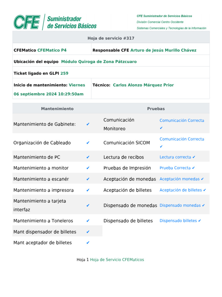 Hoja Servicio #317 | PDF