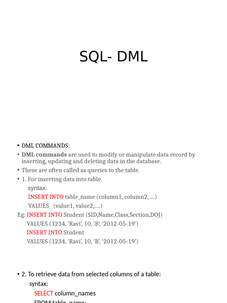 SQL - DML | PDF