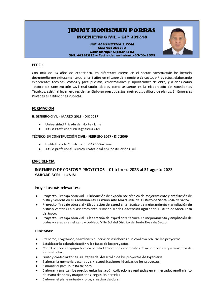CV +Jimmy+Honisman Comprimido+ | PDF