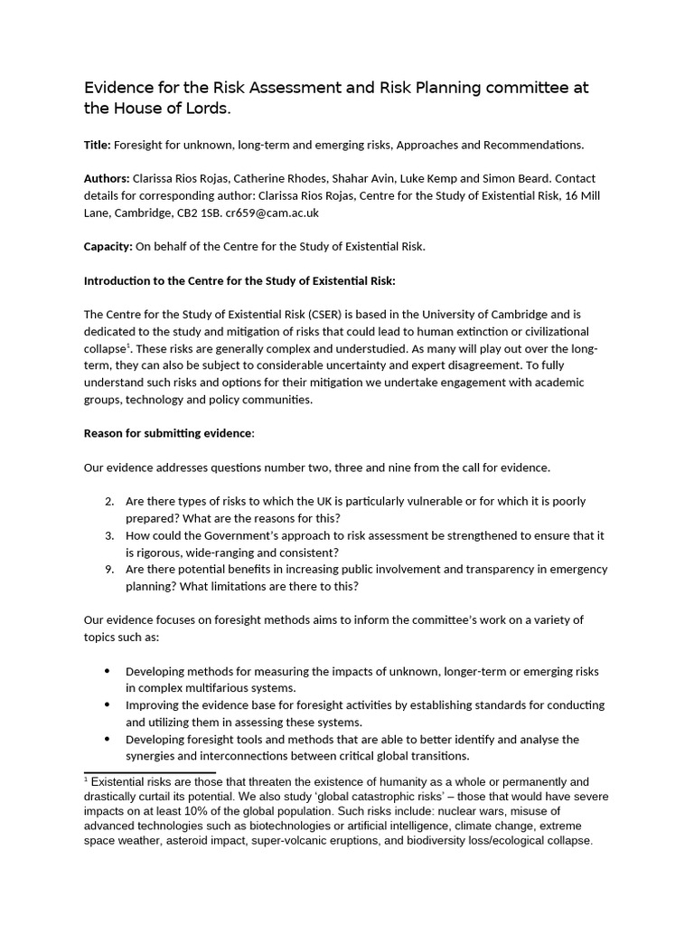 Foresight For Unknown, Long-Term and Emerging Risks, Approaches and ... Foresight For Unknown, Long-Term and Emerging Risks, Approaches and ...