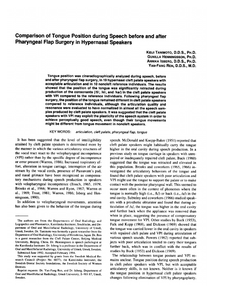 Tanimoto Et Al 1994 Comparison of Tongue Position During Speech Before ...