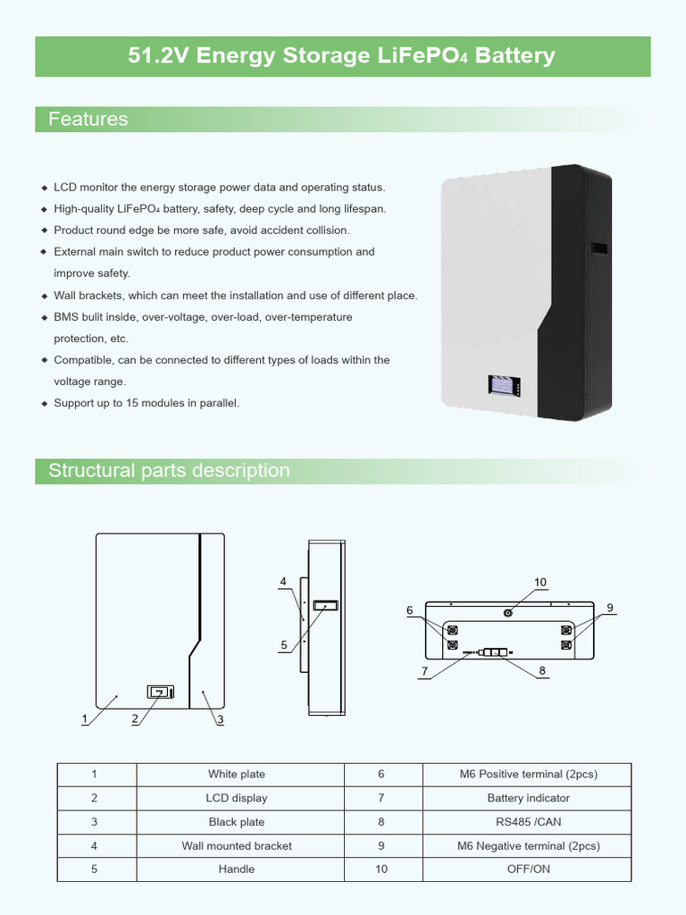 Wall Mounted Battery Pack M16S-V - 51.2V - 100ah | PDF | Energy Storage ...