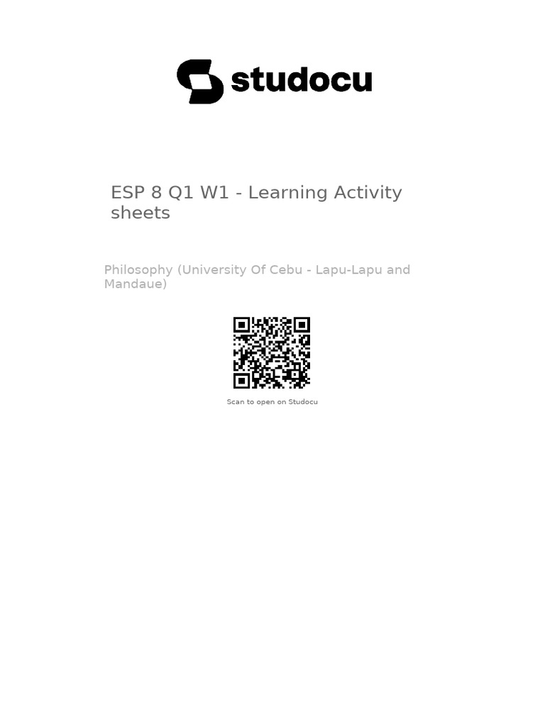 Esp 8 q1 w1 Learning Activity Sheets | PDF
