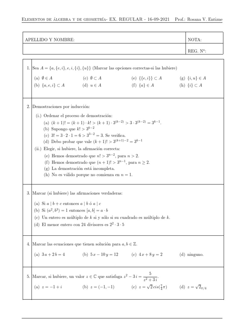 Final Regular de Elementos de Algebra y Geometria | PDF