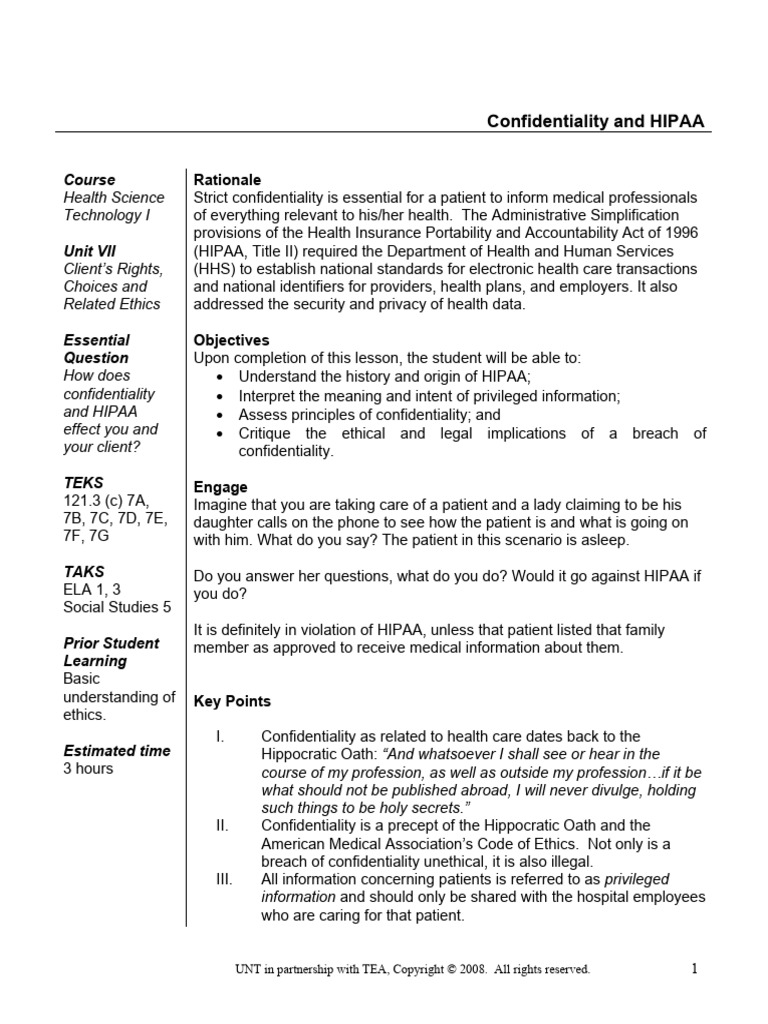 LESSON - HIPAA & Patient Confidentiality | PDF | Health Insurance ...