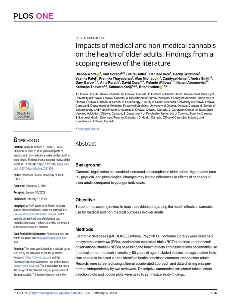 Health Effect of Recreational Use of Cannibas in The Elderly | PDF ...