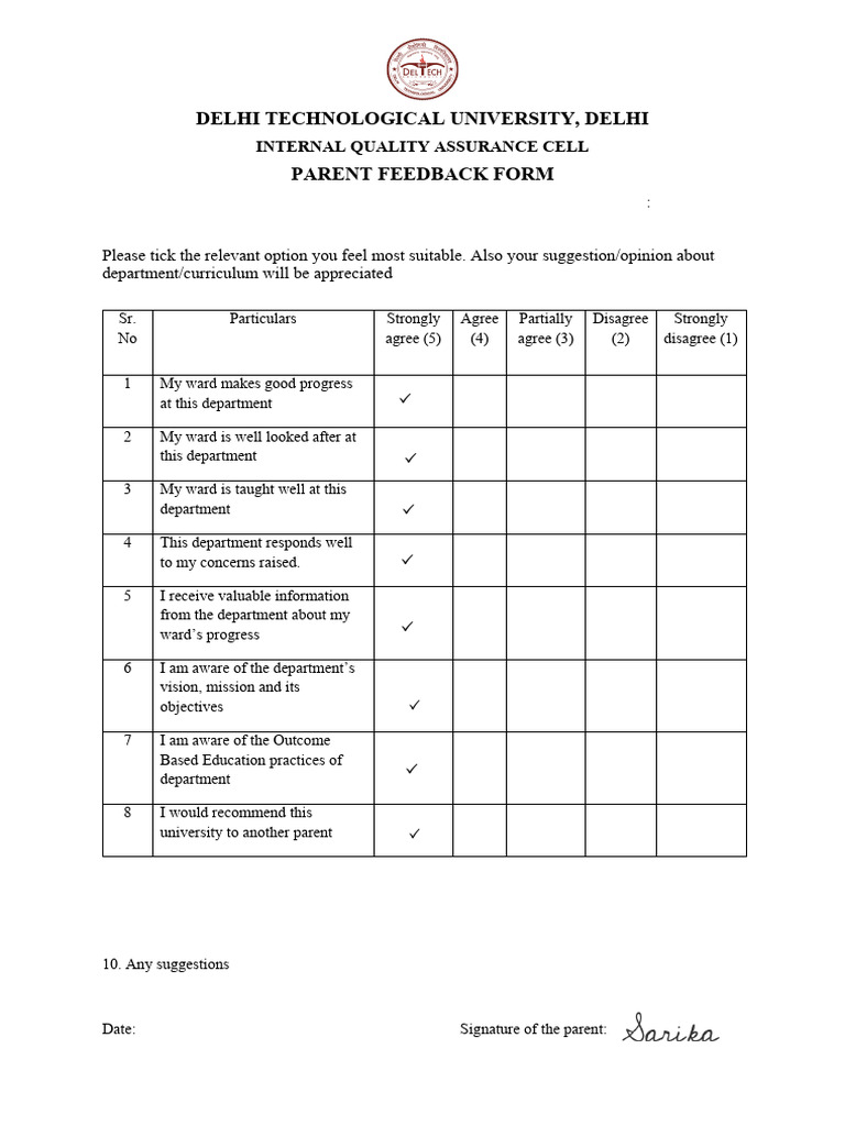 Parent Feedback Form | PDF