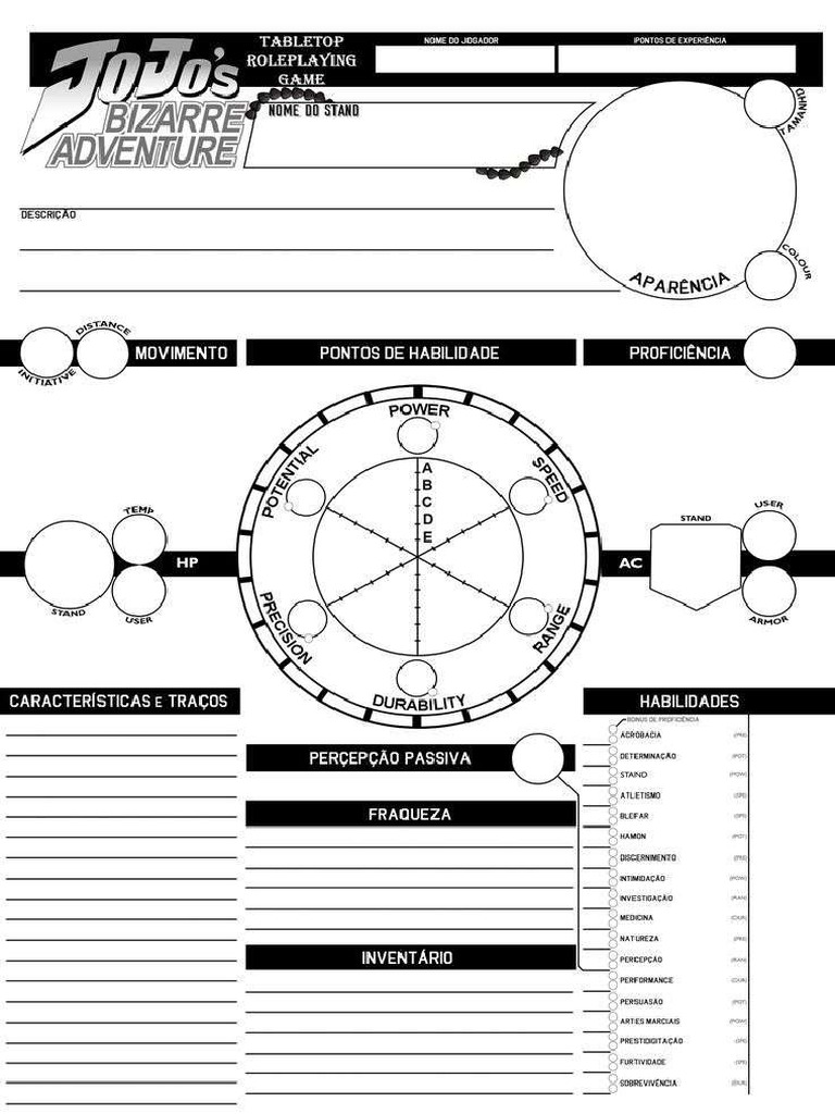 Ficha Original de Stand para RPG de Jojo - PT-BR | PDF