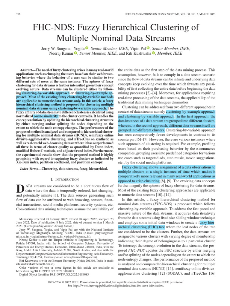 Fuzzy Hierarchical Clustering for Nominal Data Streams | PDF | Cluster Analysis | Computers