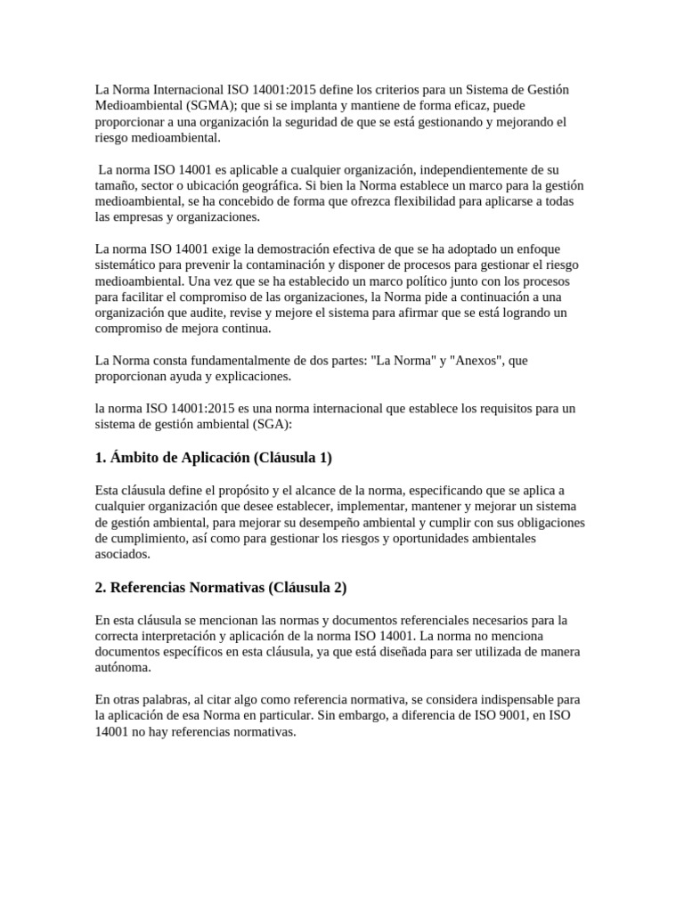 RESUMEN GRAL NORMA ISO 14001 | PDF