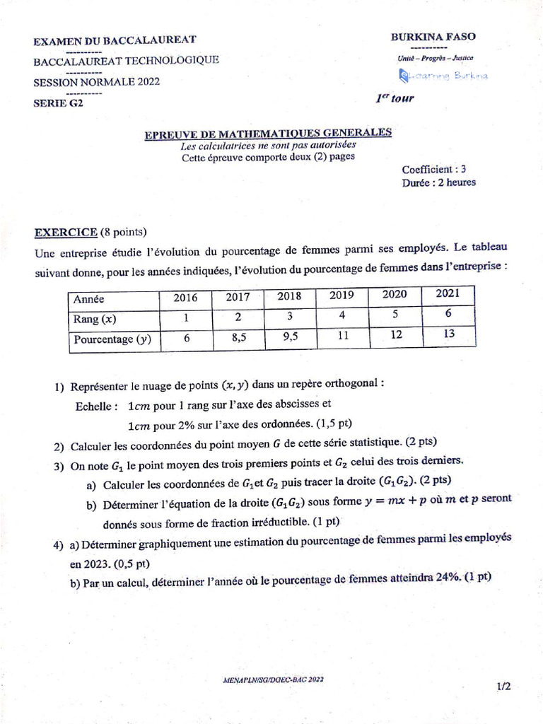 BAC2022-G2-Maths1 | PDF